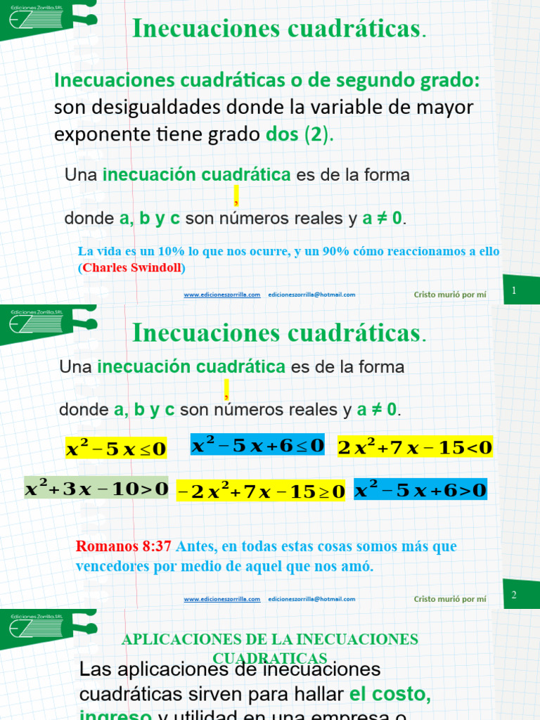Inecuaciones Cuadraticas Concepto y Aplicacion | PDF | Desigualdad (Matemáticas) | Análisis ...