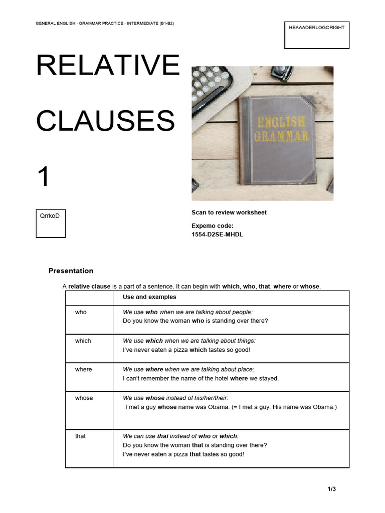 Relative Clauses 1 British English Student Ver2 BW | PDF | Linguistics ...