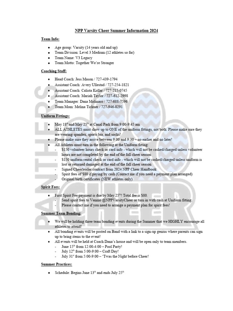 Summer Information Sheet TEMPLATE - 2024 - 05!10!22!14!25 | PDF