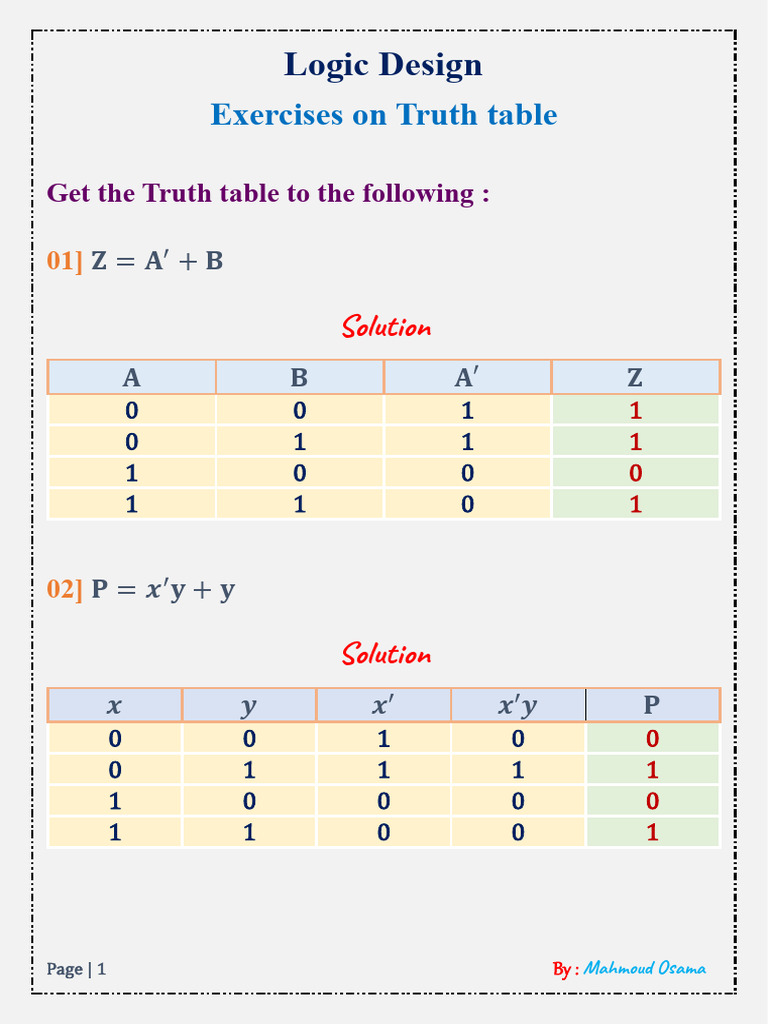 Exercises On Truth Table | PDF | Logic | Mathematical Logic
