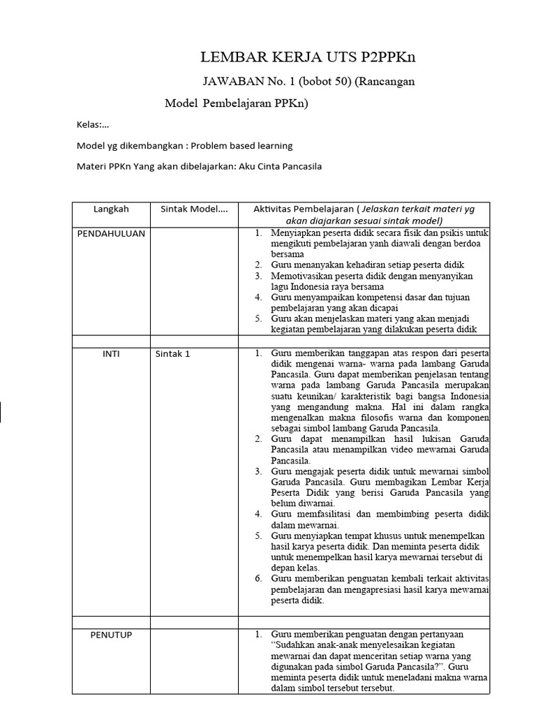 Lembar Kerja UTS P2-PPKn | PDF
