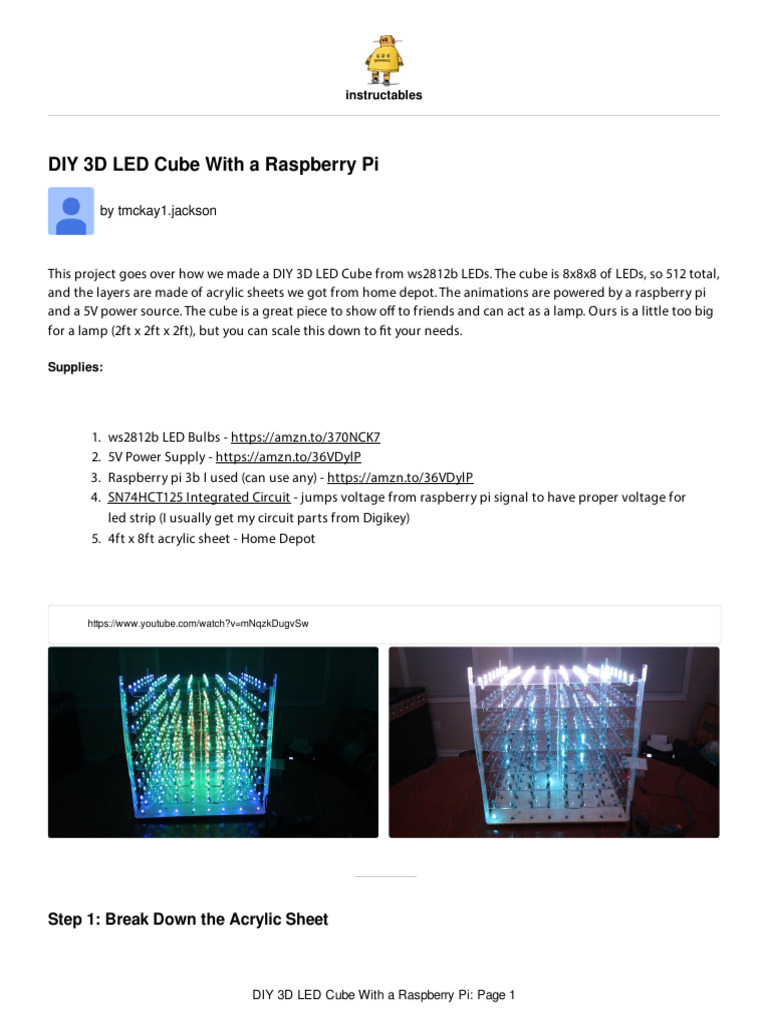 DIY 3D LED Cube With A Raspberry Pi | PDF | Light Emitting Diode ...