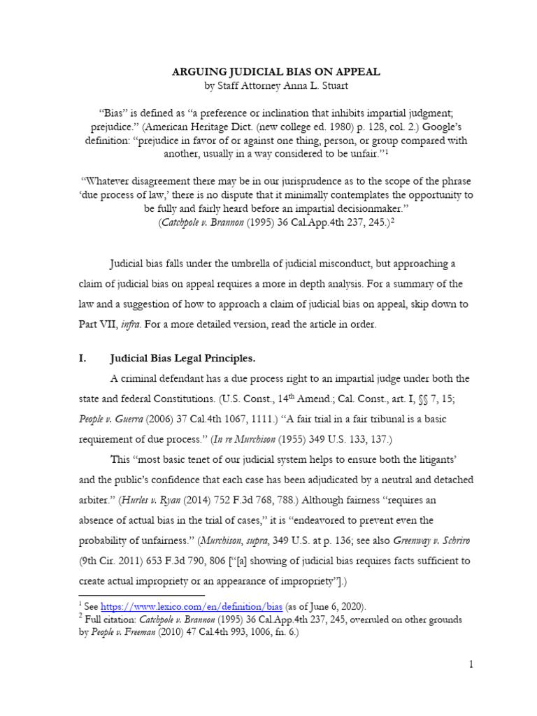 Arguing Judicial Bias on Appeal From a Defense Attorney With The | PDF ...