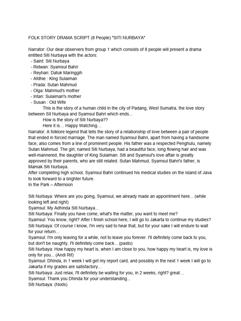 Folk Story Drama Script (8 People) - Siti Nurbaya | PDF