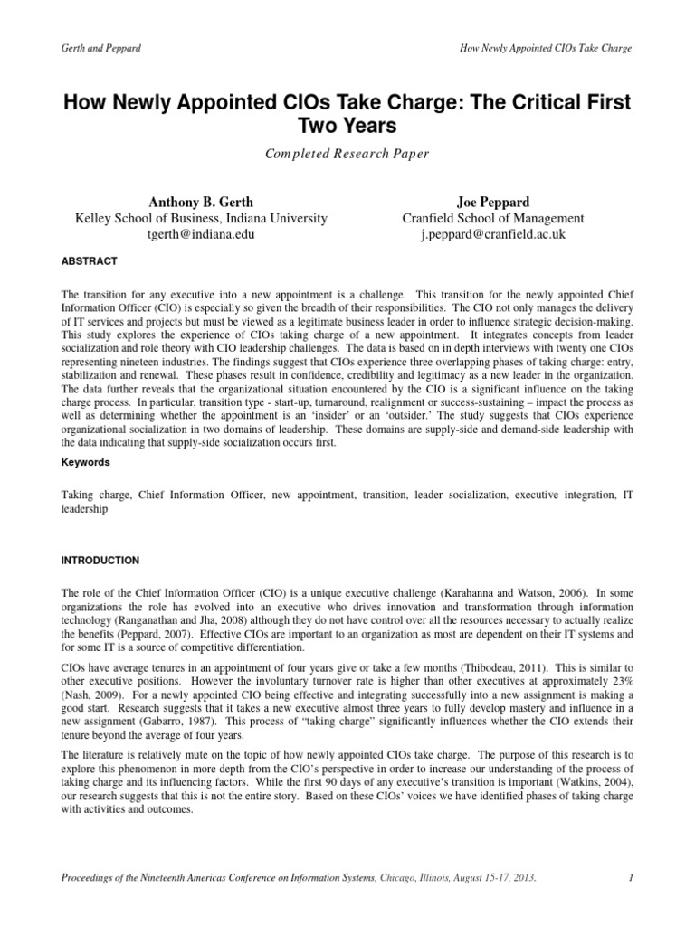 New CIOs: First Two Years Insights | PDF | Leadership | Socialization