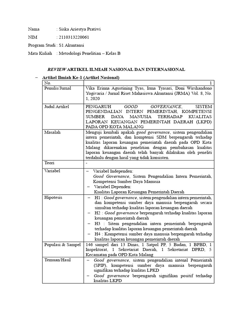 Review 10 Artikel Ilmiah Nasional Dan Internasional (Revisi) - Metodologi Penelitian | PDF | Bisnis