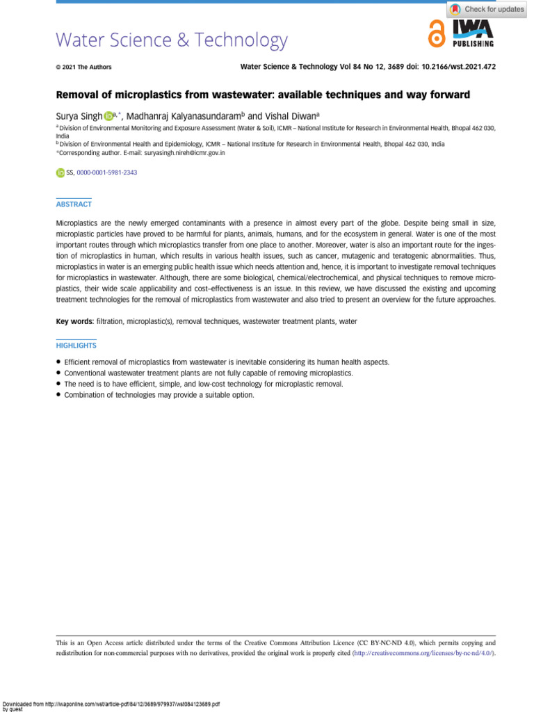 WST 084123689 | Download Free PDF | Sewage Treatment | Effluent