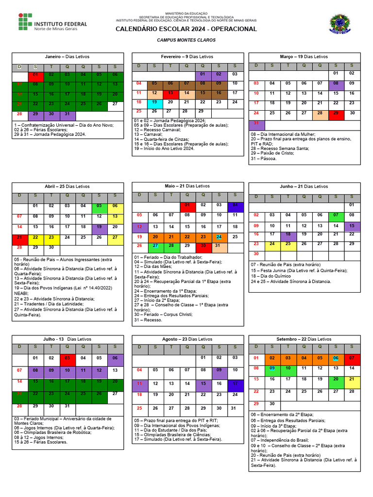 Calendario Escolar Campus Montes Claros 2024 25 03 2024 | PDF