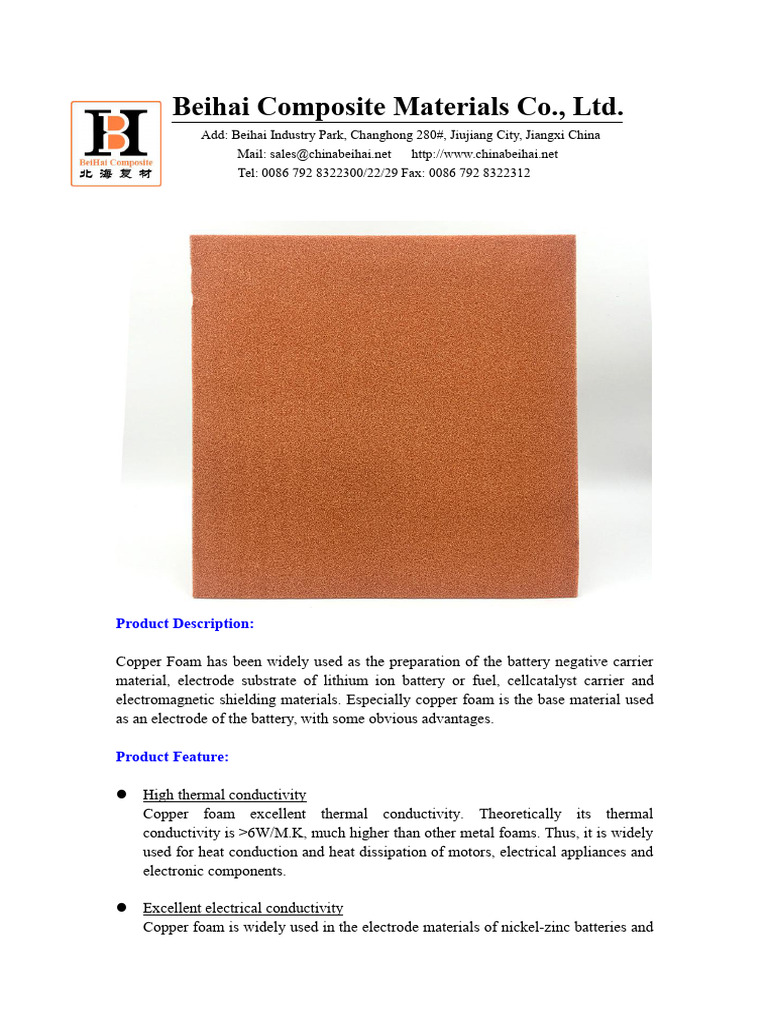 Copper Foam | PDF | Electrical Resistivity And Conductivity | Copper