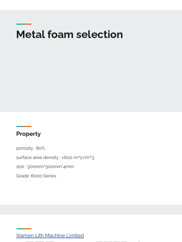 Metal Foam Specs & Supplier Comparison | PDF