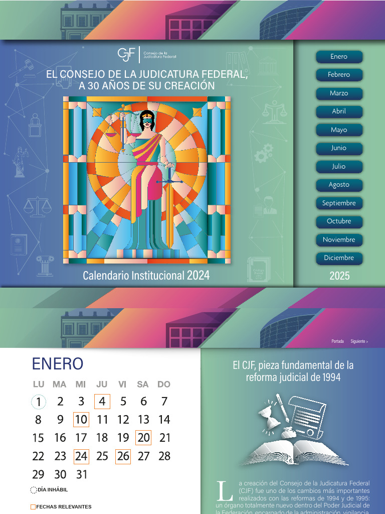 Calendario Interactivo 2024 | Descargar gratis PDF | México | Justicia