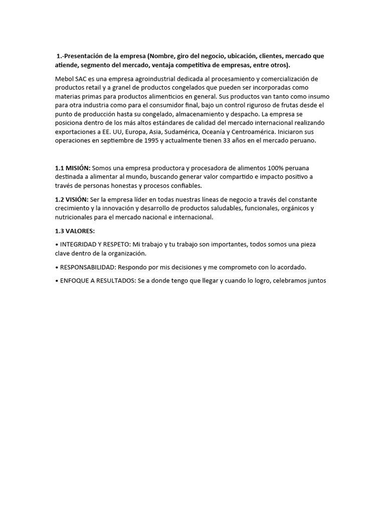 Mebol SAC: Líder en Productos Congelados | PDF | Business | Fruta
