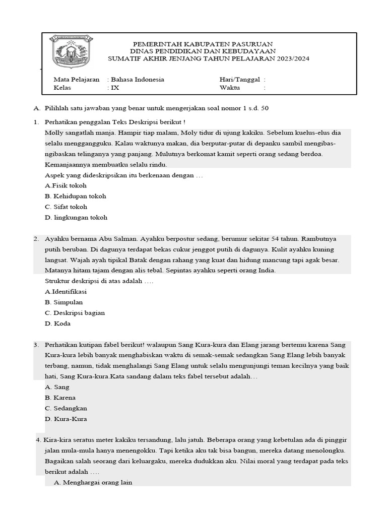 Naskah Soal Asaj - Bin Kelas Ix Siap | PDF | Kajian Bahasa Asing