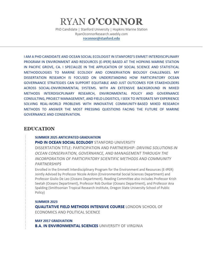 ryanoconnor cv | PDF | Scuba Diving | Science