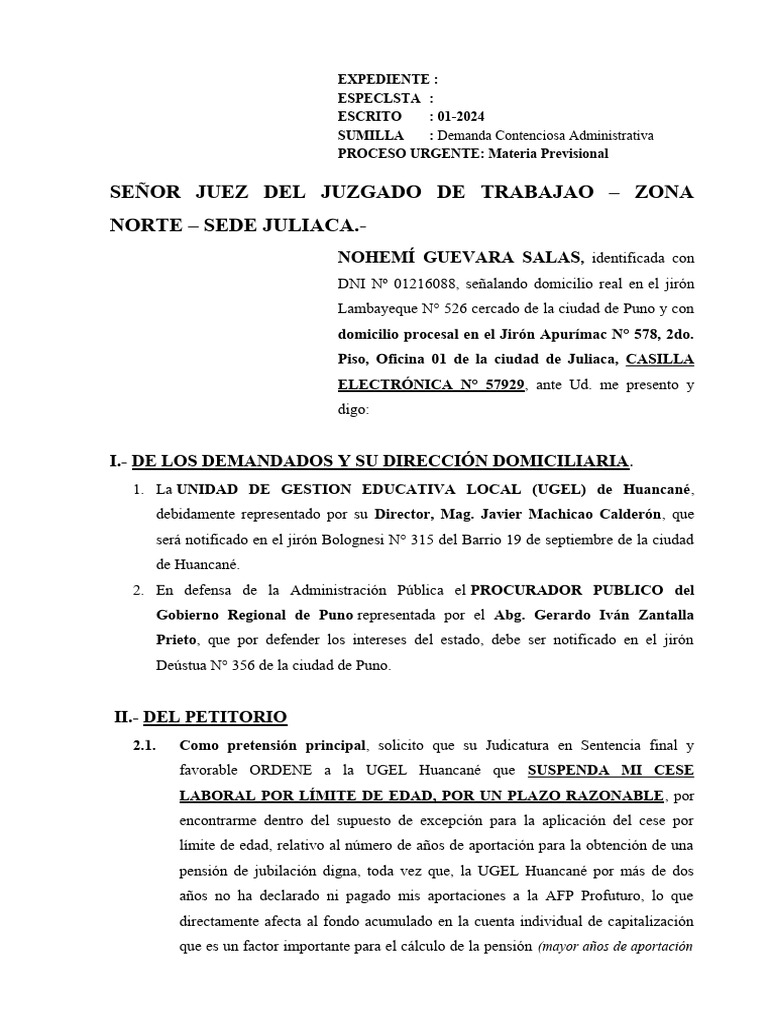 Demanda Suspension de Cese Por Limite de Edad Por Tener Latente El ... Demanda Suspension de Cese Por Limite de Edad Por Tener Latente El ...