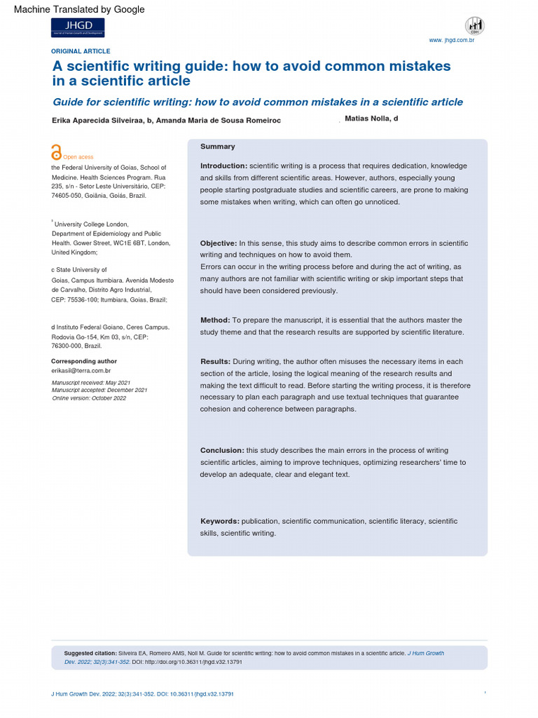 15 Portuguese GUIDE FOR SCIENTIFIC WRITING HOW TO AVOID COMMON MISTAKES IN A SCIENTIFIC ARTICLE ...