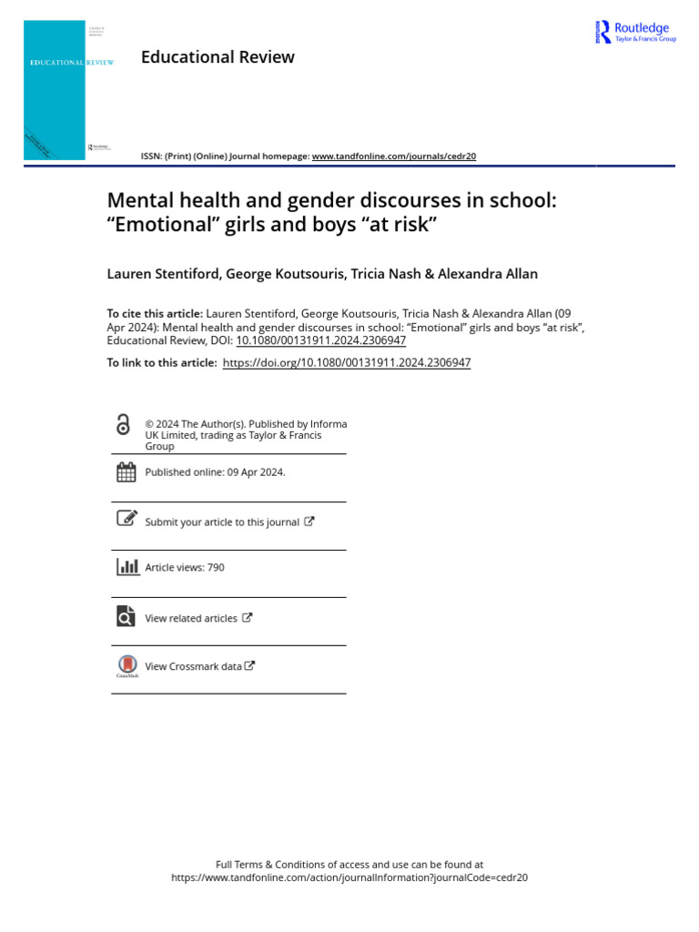 Mental Health and Gender Discourses in School Emotional Girls and Boys ...