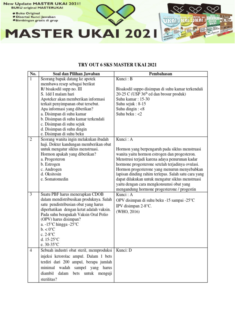 6 Try Out SKS Master Ukai 2021 | PDF | Kesehatan Holistik