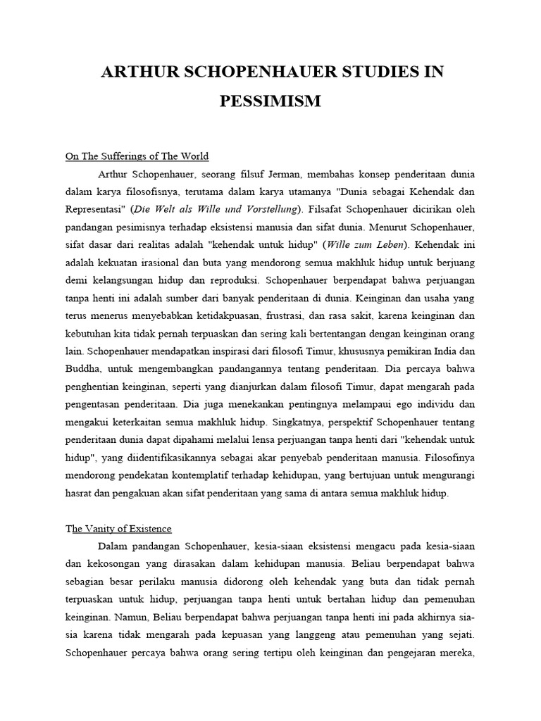 Filsafat (Pesimisme Arthur Schopenhauer) | PDF | Filsafat