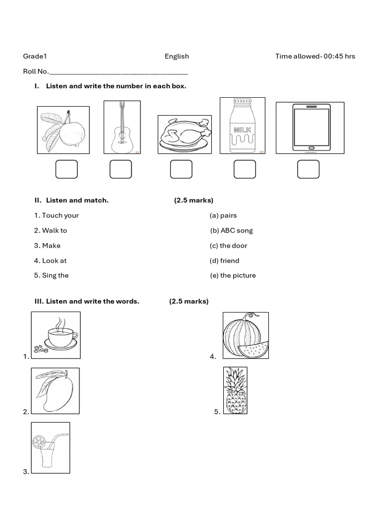 Grade 1 English Listening Test | PDF