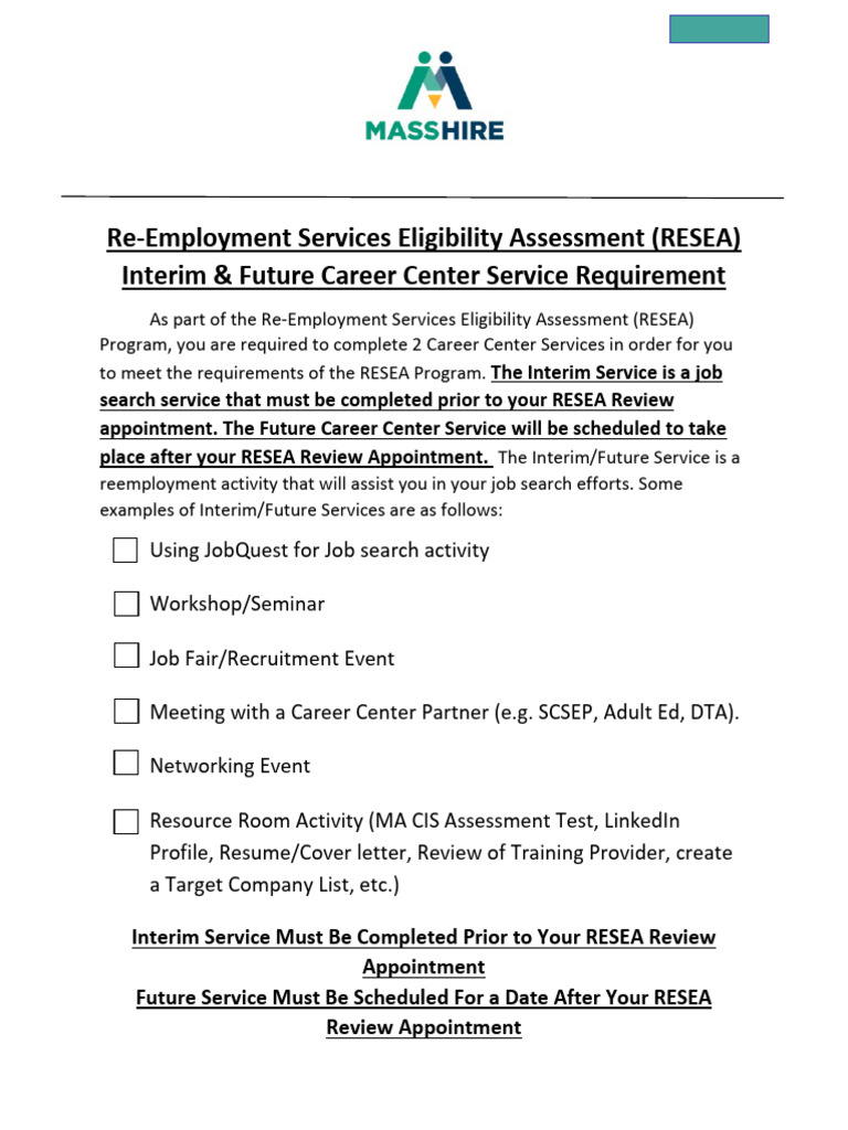 RESEA Interim-Future Service Form | PDF