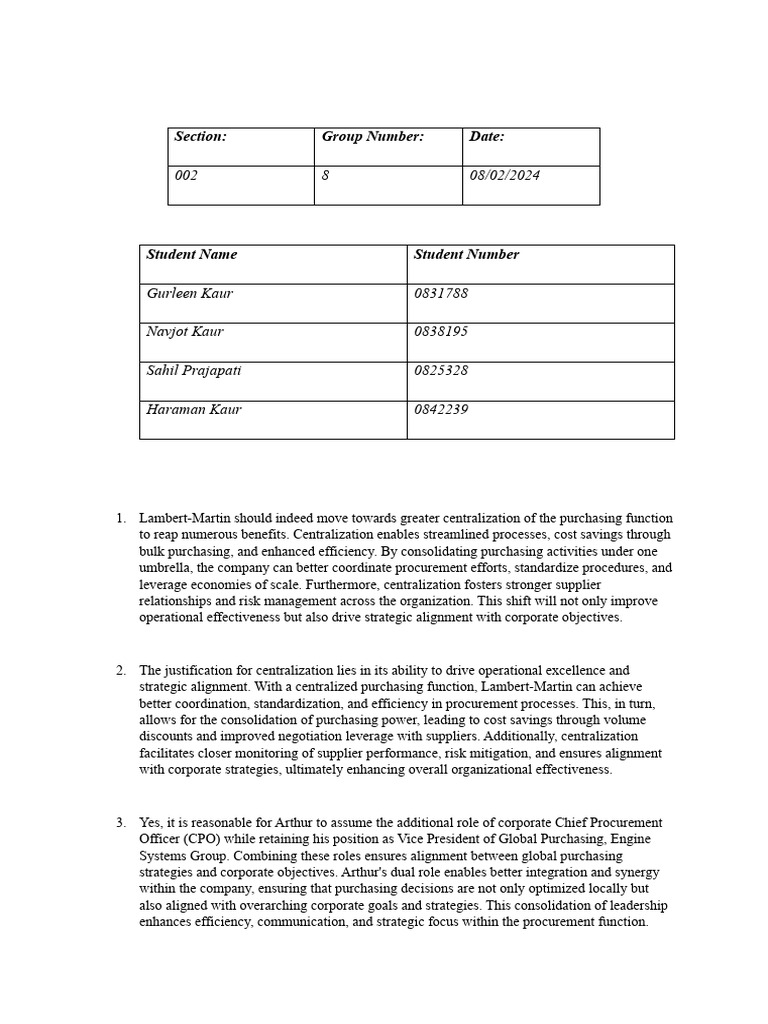 Prof Bradley Lambert Assignment | PDF | Procurement | Strategic Management
