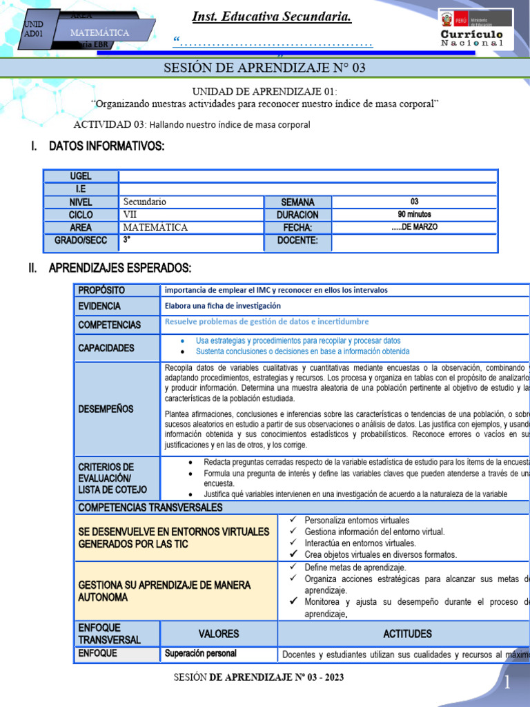 3º MAT SES 3 UNIDAD 1 | PDF | Aprendizaje | Estadísticas
