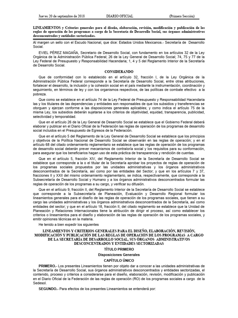 Lineamientos para Reglas de Operación Sedesol | PDF | Presupuesto ...