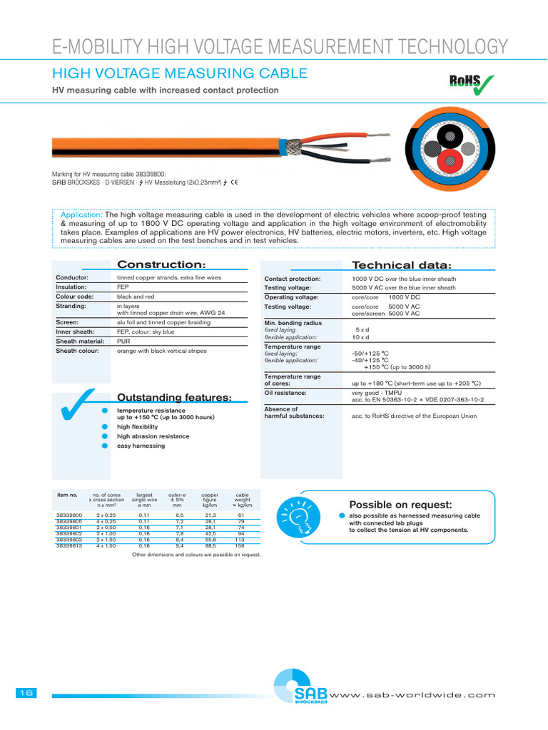 HV Measuring Cables for E-Mobility | PDF | Electrical Resistance And ...