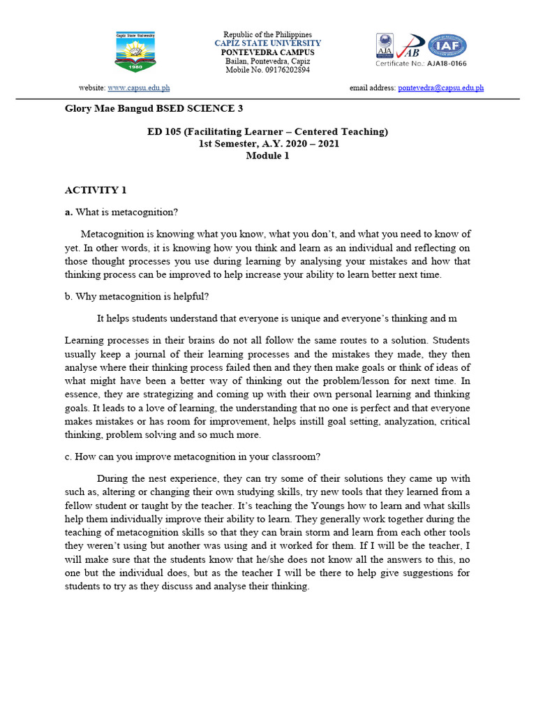 Module 1 BANGUD | Download Free PDF | Learning | Metacognition