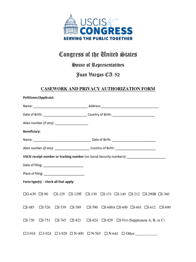 Uscis Privacy Authorization Form CA 52 | PDF | United States ...