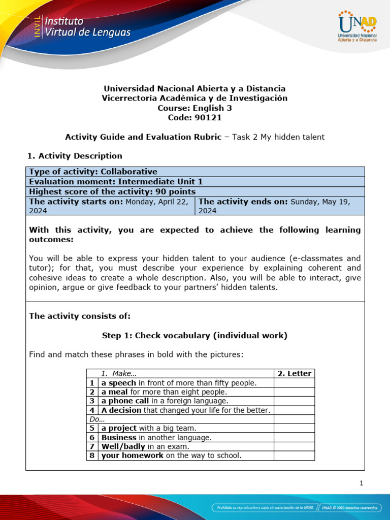 My Hidden Talent Activity Guide | PDF | Perfect (Grammar) | Vocabulary