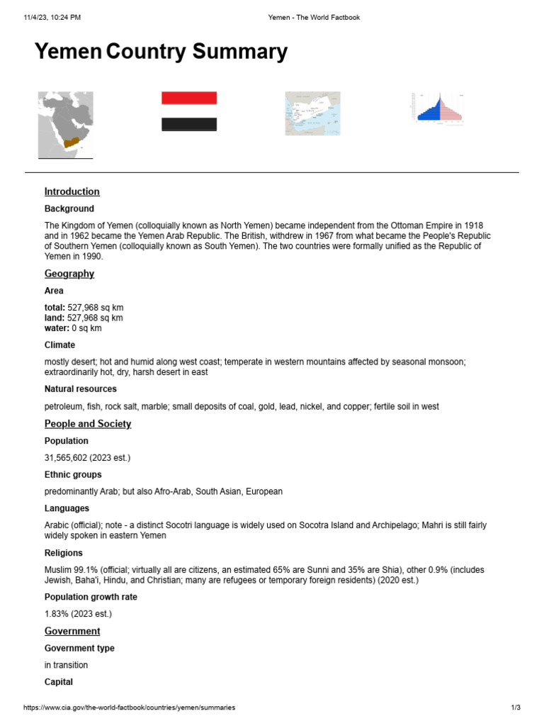 Yemen - The World Factbook | PDF | Yemen | World Politics