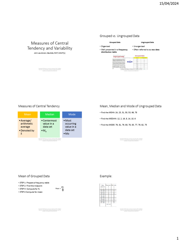 Measures-of-Central-Tendency-and-Variability | PDF | Coefficient Of Variation | Mode (Statistics)
