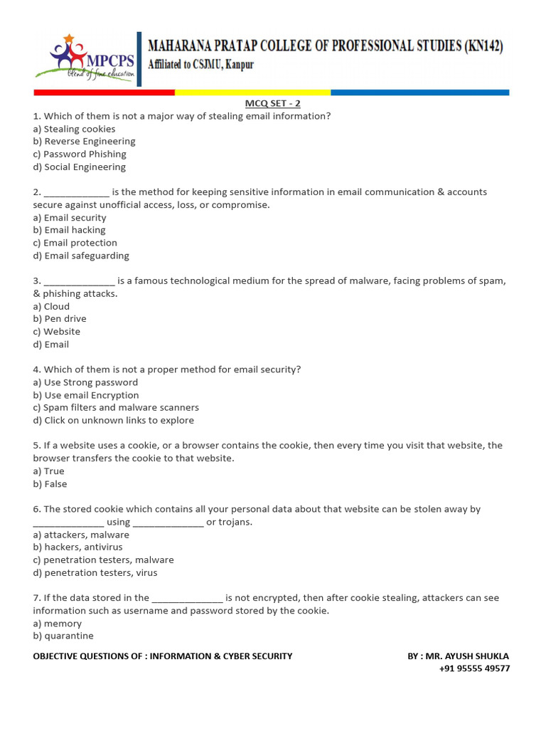 I&CS MCQ SET-2 | PDF | Computer Virus | Malware