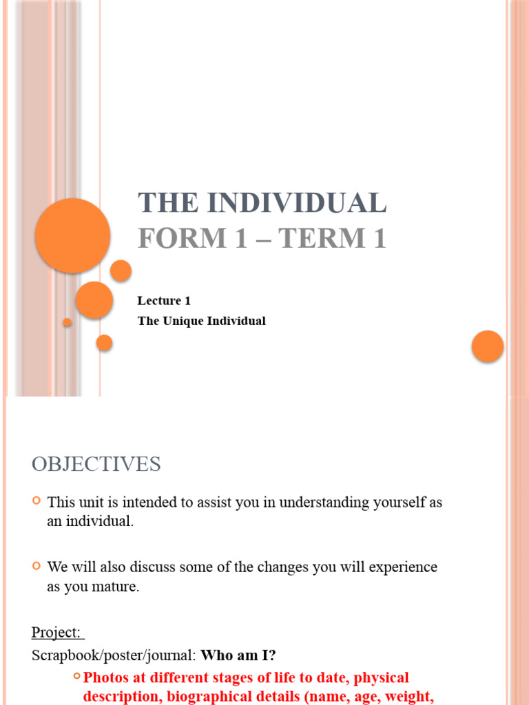 The Individual A Unique Person | PDF | Foods | Psychology