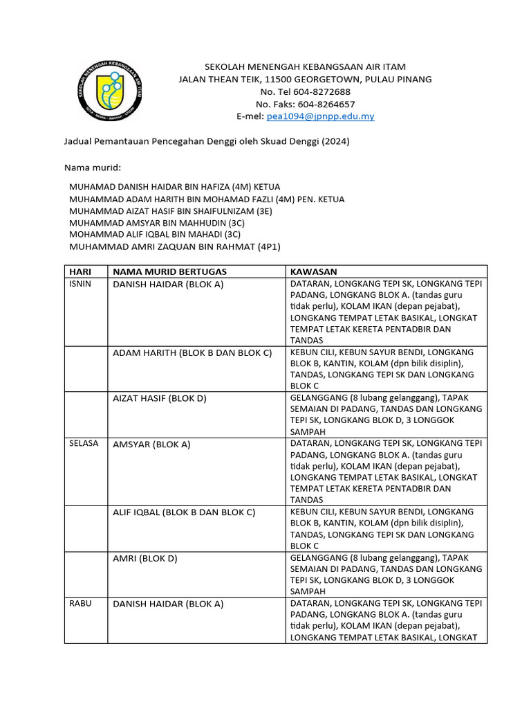 Jadual Laporan Squad Denggi 2 2023 | PDF
