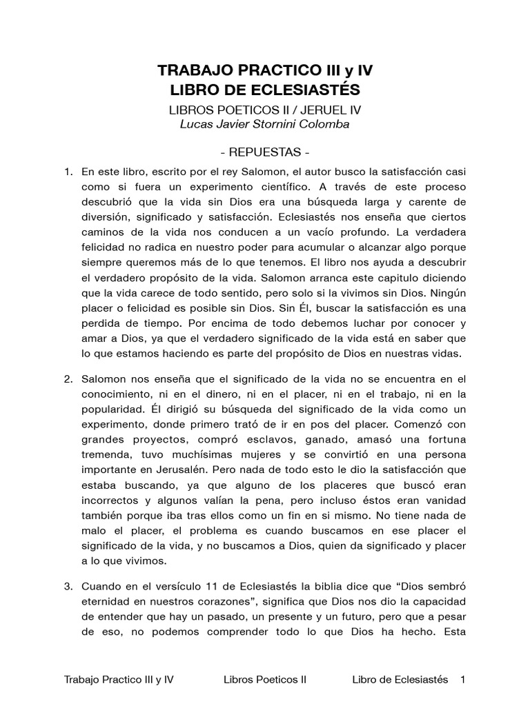 Libros Poeticos TP3 Y TP4 (Eclesiastes) - Javo Stornini | PDF | Placer ...
