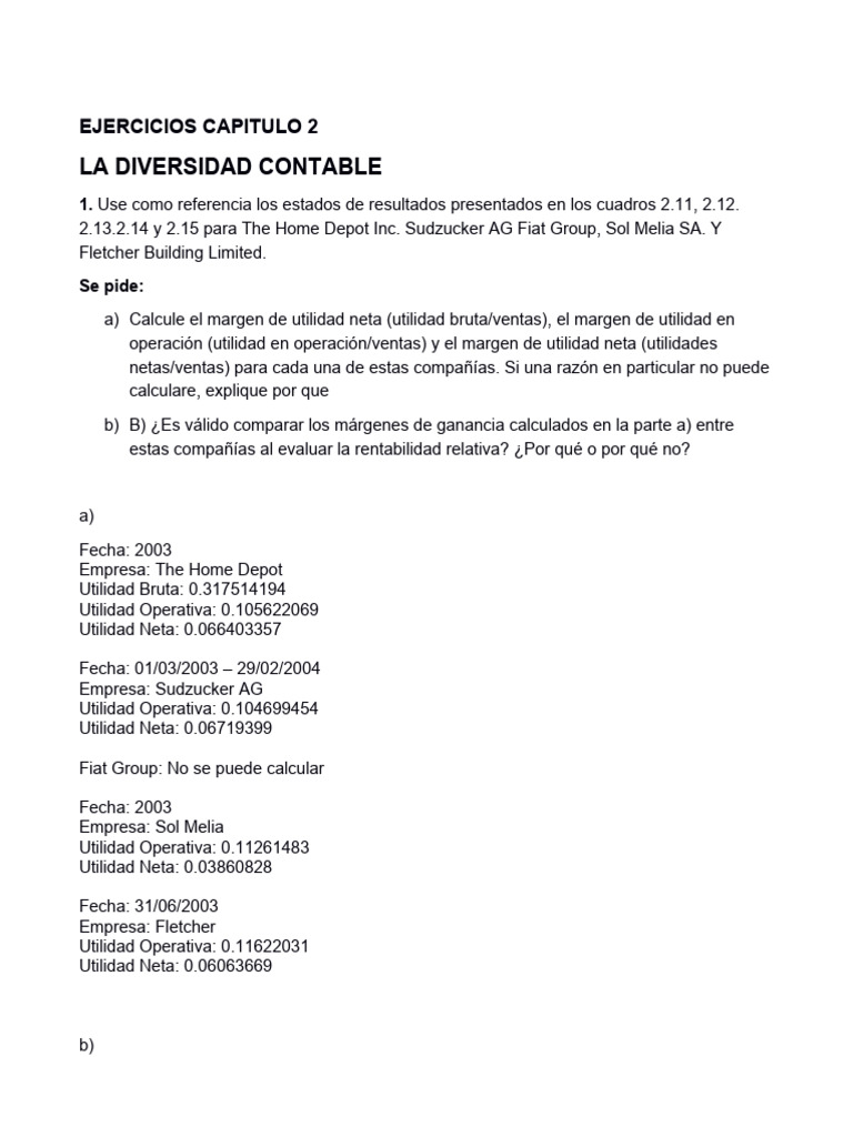 Ejercicios Capitulo 2 | PDF | Estado financiero | Estado de resultados