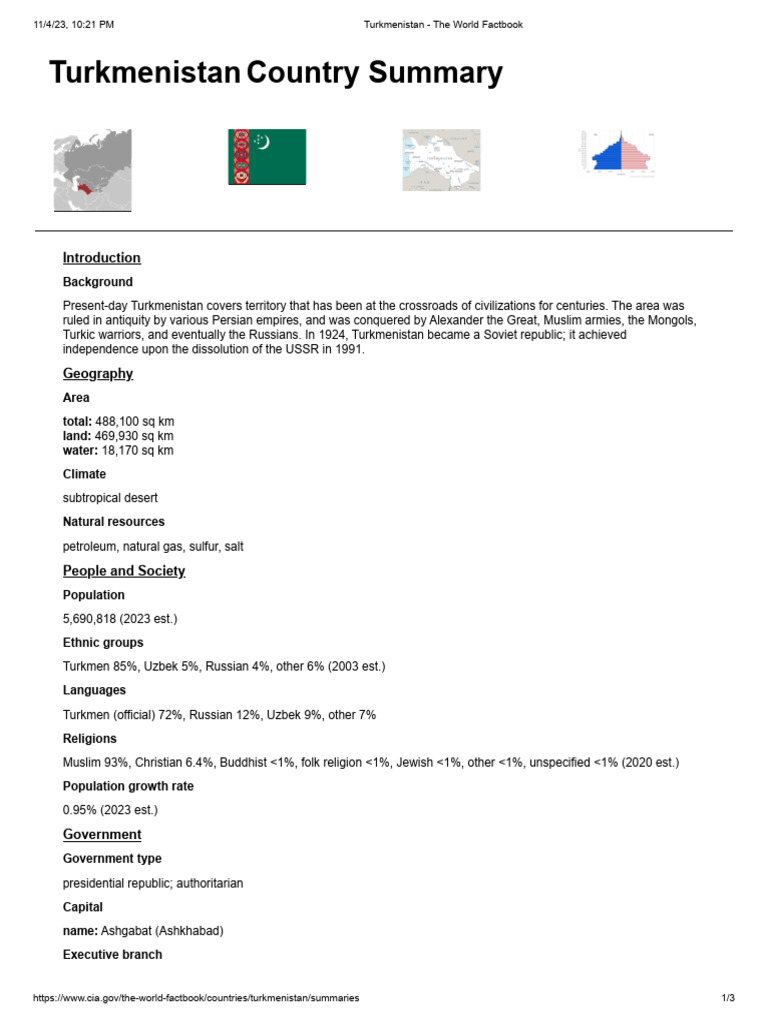 Turkmenistan - The World Factbook | PDF | Turkmenistan | Uzbekistan