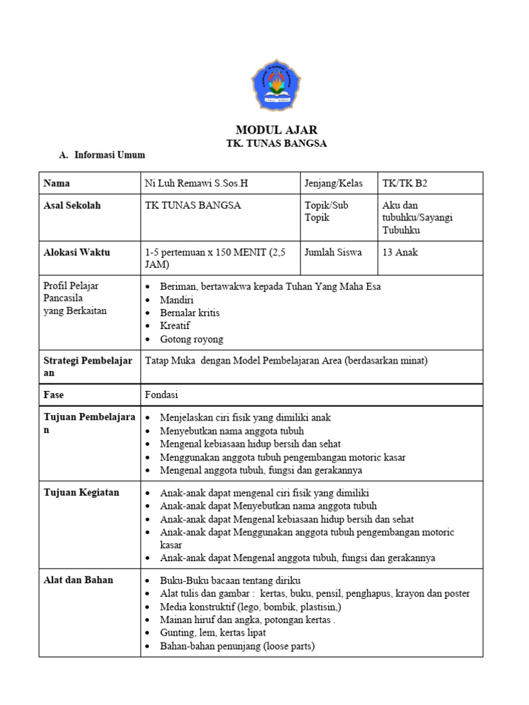 RPPH-Modul Ajar Ringkas 1 | PDF