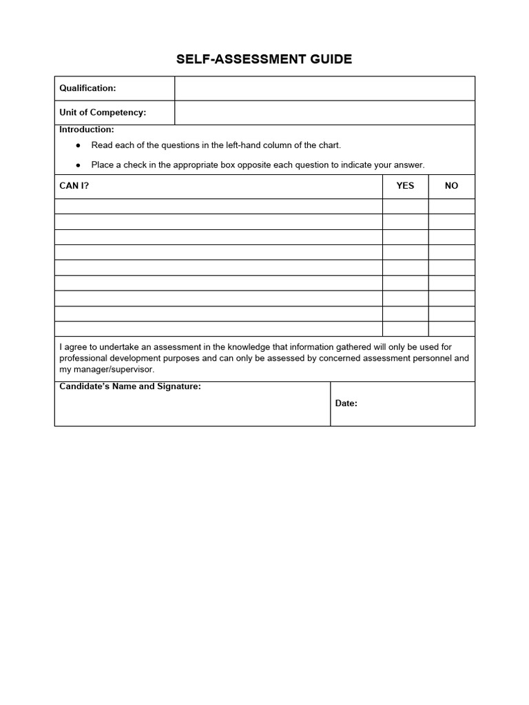 Self-Assessment Tool Template | PDF