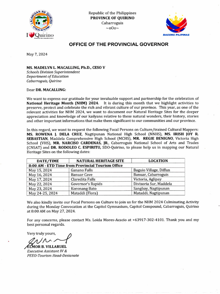 LTR TO SDS DEPED NHM Date of Activities | PDF