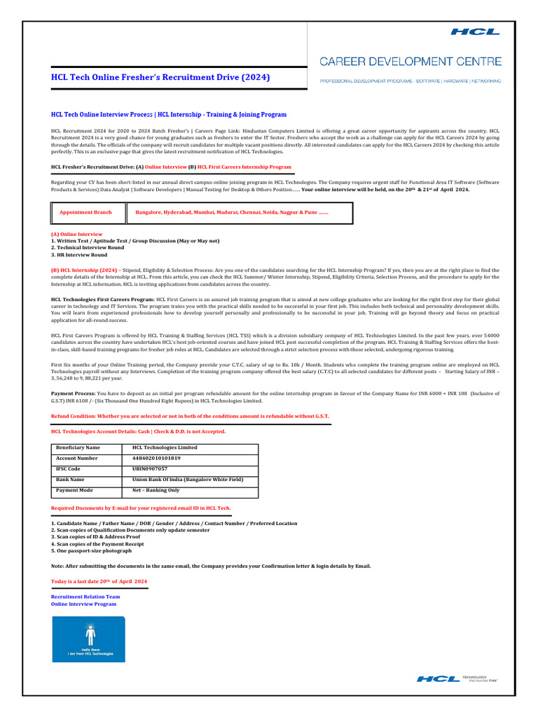 HCL Technologies Online Interview Program | PDF | Recruitment | Computing