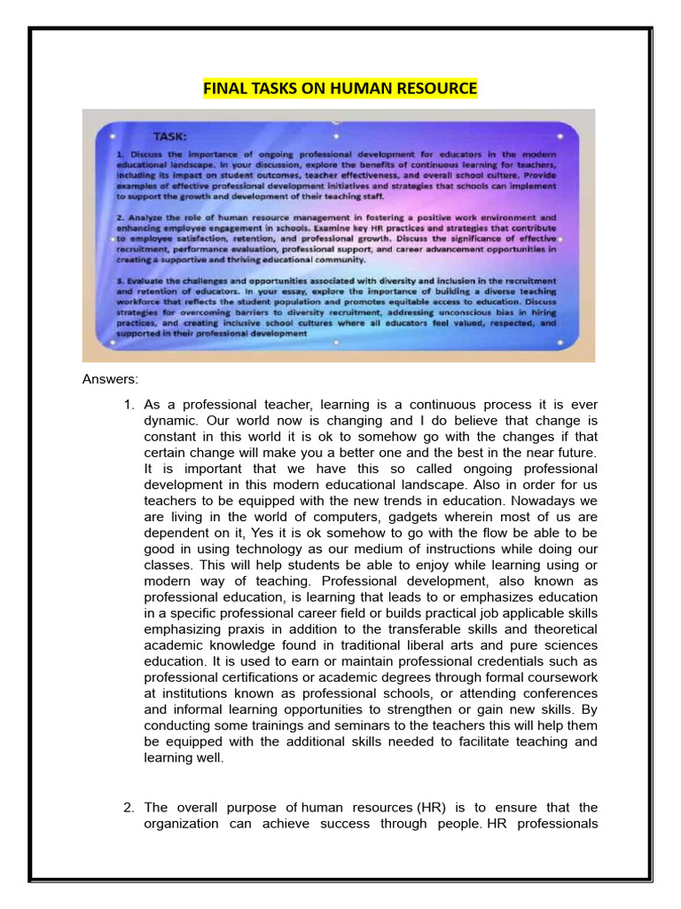 Final Tasks in Human Resource | PDF | Human Resource Management | Social Psychology