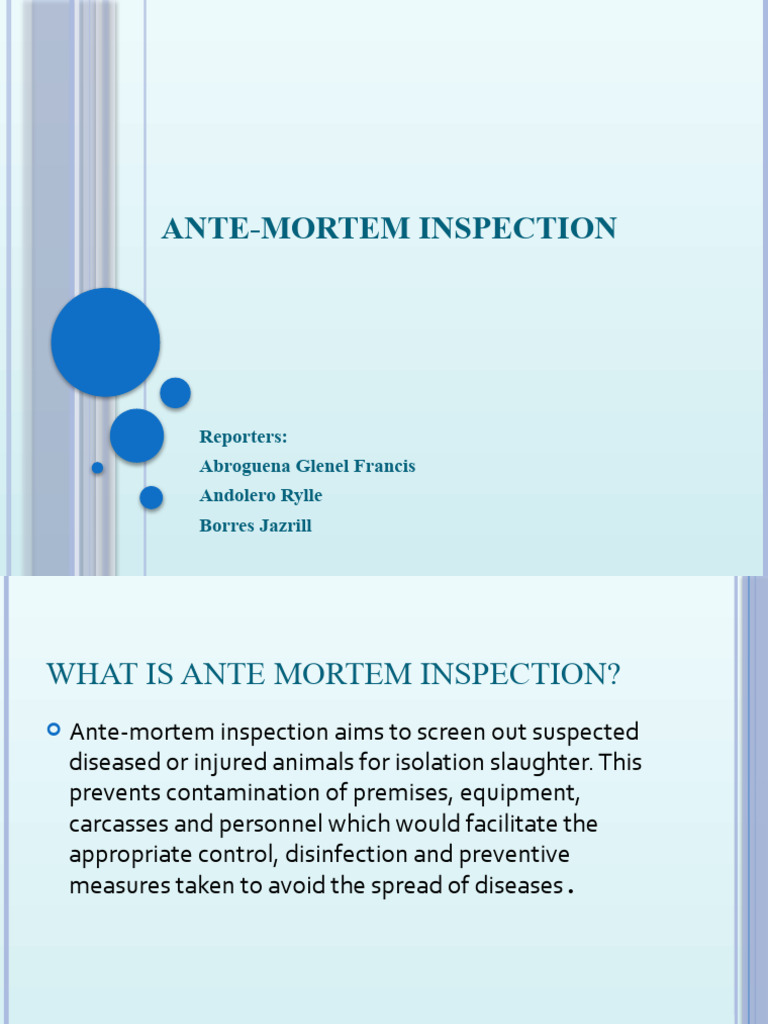 Ante Mortem Inspection | PDF | Wellness | Science & Mathematics