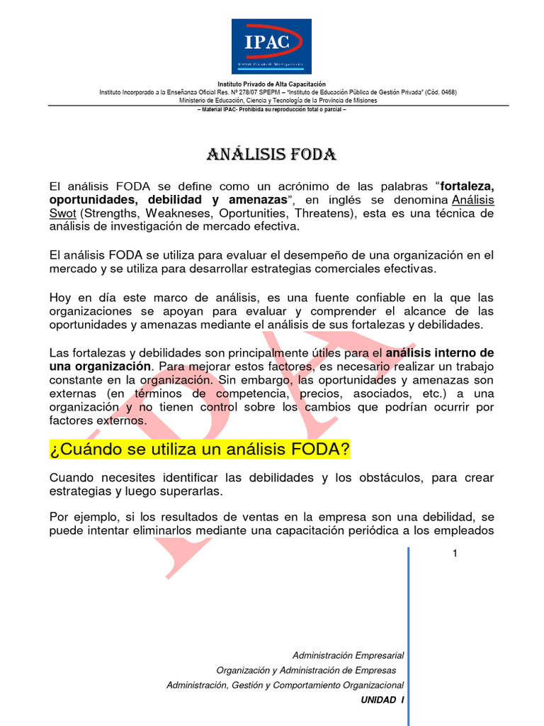 ANÁLISIS FODA | PDF | Análisis FODA | Business