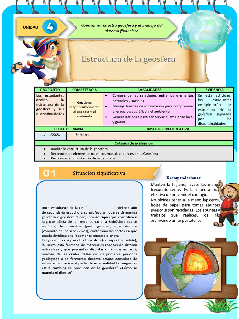 Ficha de Actividad CCSS 4° | PDF | Tierra | Corteza (Geología)