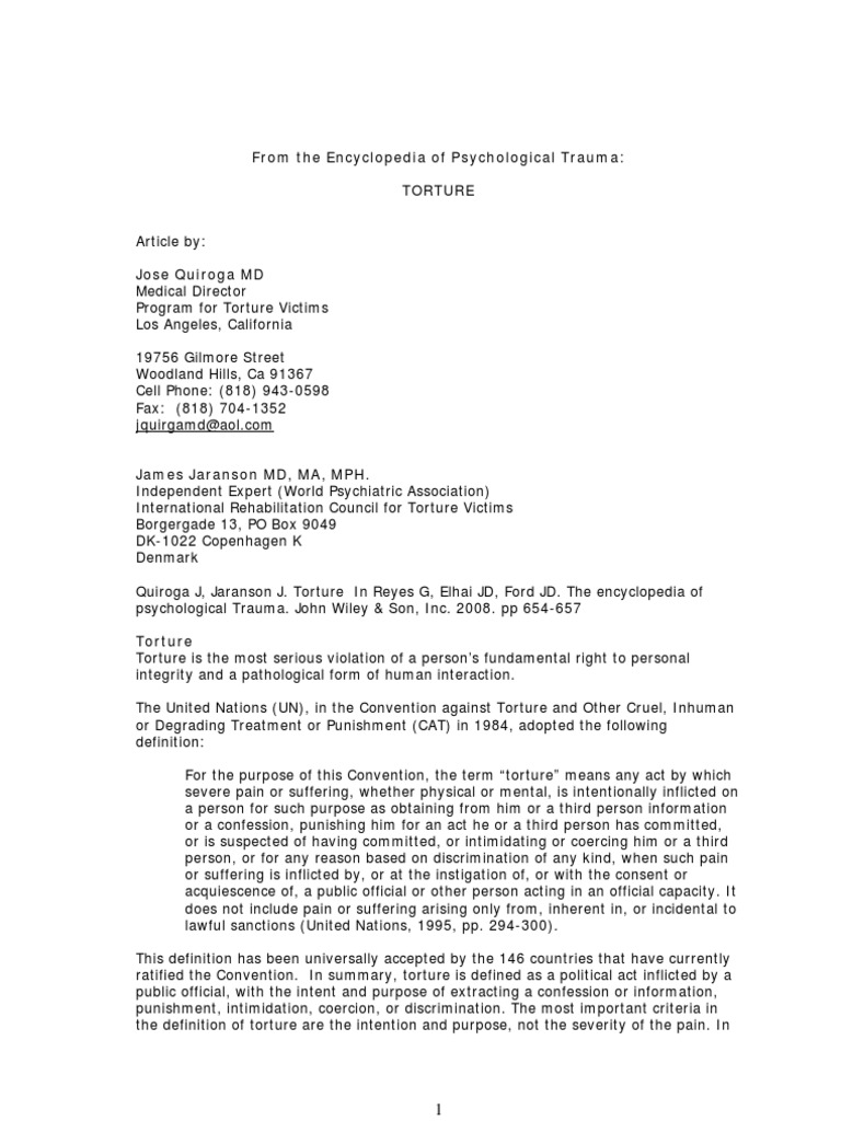 Torture-Definition Quiroga Jaranson | PDF | Torture | Posttraumatic ...