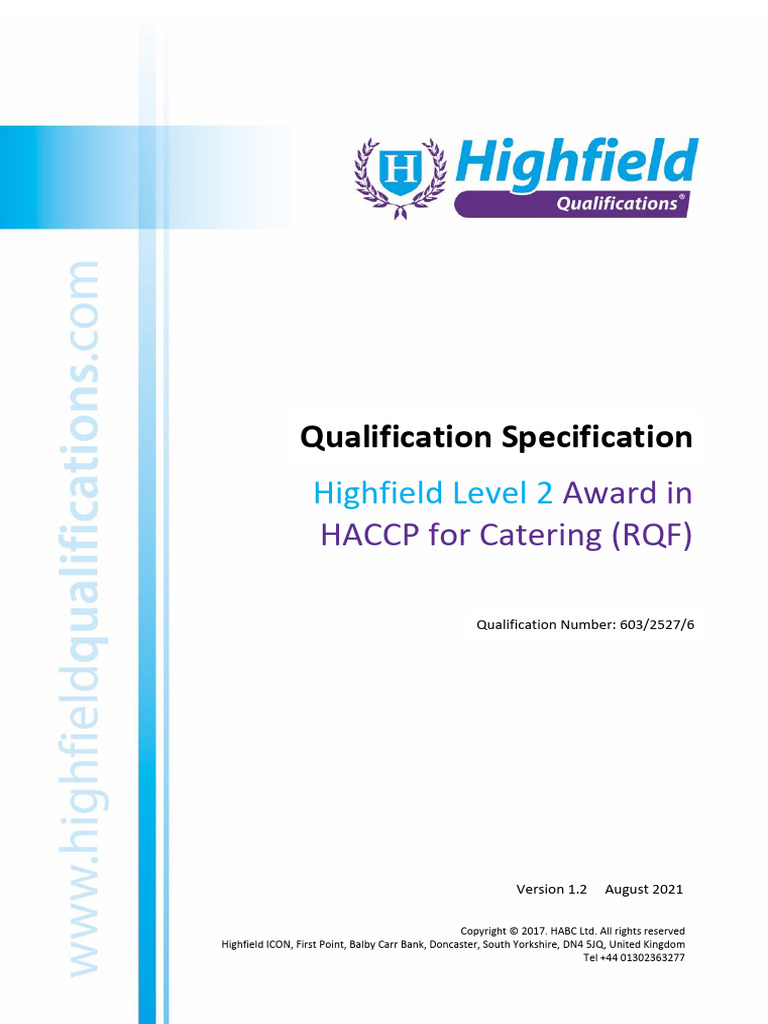 (25082021 1509) Qual Spec l2 Haccp Cat RQF v1.2 Aug21 | PDF | Hazard ...